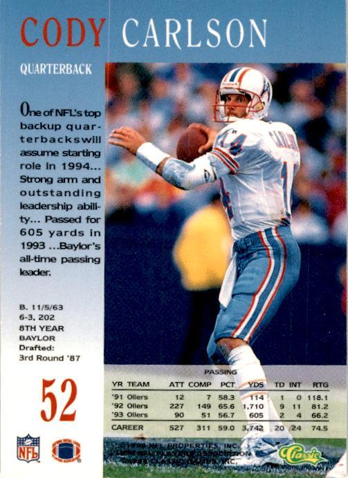 1994 Pro Line Live #52 Cody Carlson Houston Oilers | eBay