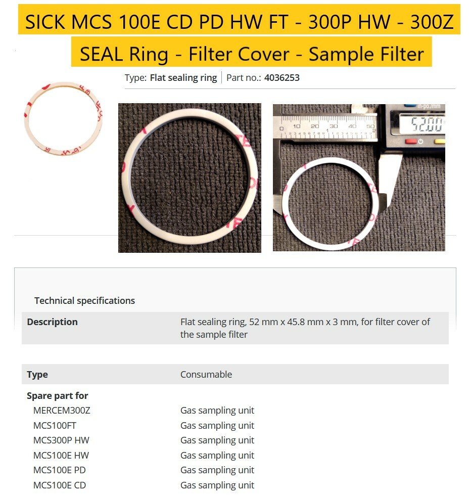 SICK MCS 100E CD HW PD -300P HW- 100FT- MCS200 HW SEAL for Filter Cover ...