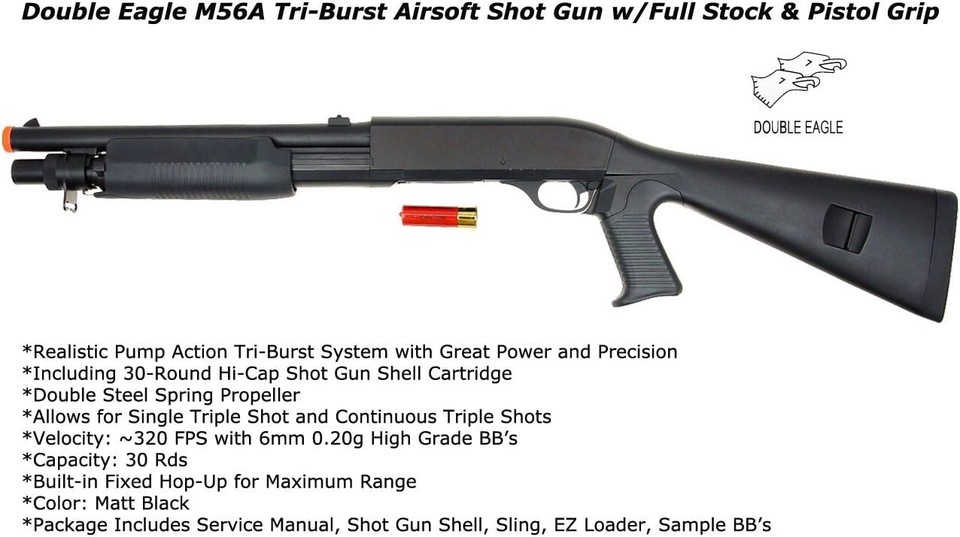 Multi Option AGP Double Eagle M56A Tri-Shot CQB-L Airsoft Shotgun Rifle ...