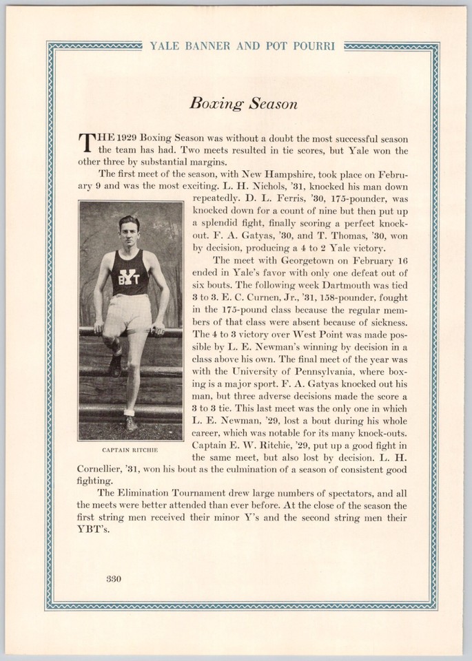 1929 Yale Banner & Pot Pourri ORIGINAL PAGE University Water Polo ...