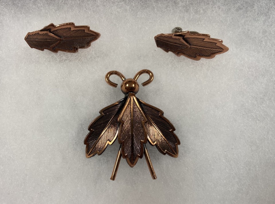 Vintage Bell Copper Fly Bug Southerwestern Pin Brooch And Earring Set ...