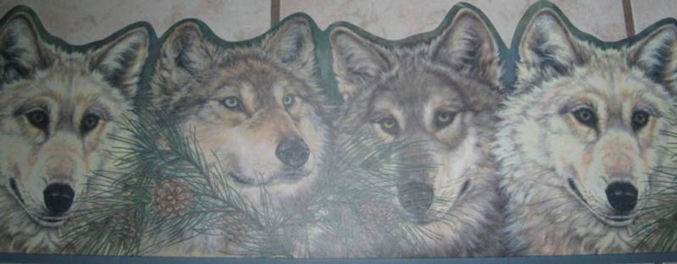 * HEADS OF WOLVES PINE CONE bluedge Wallpaper Wall bordeR NATURE WOLF ...