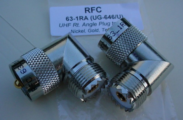 2 RFC Model 63-1-RA Teflon UHF Male/Female Right Angle Adapter Mil # UG ...