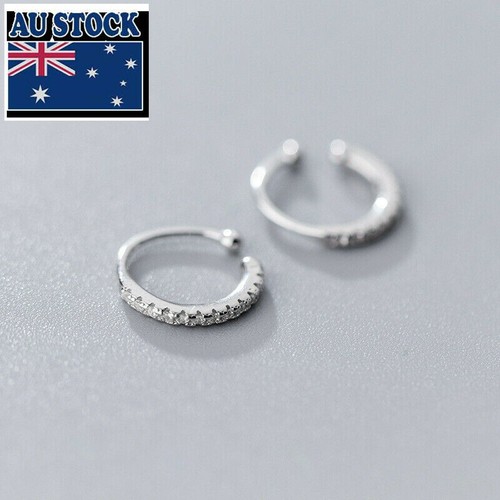 Woman Real s925 Sterling Silver Starry CZ Earring Clip Cartilage Ear Cuff 1 Pair | eBay Australia
