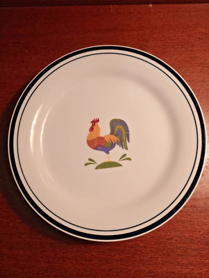 3 Alco Industries - 10" Dinner Plates Multicolor Rooster Blue Rim ...