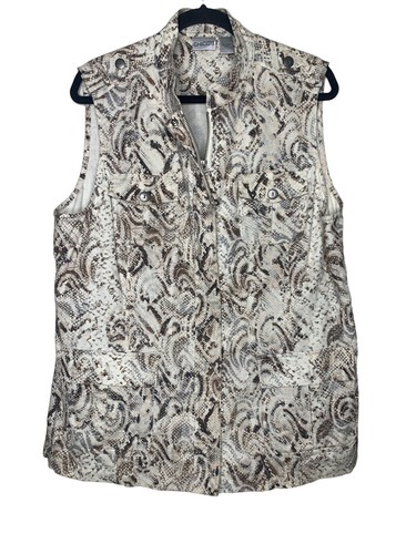 Chicos 3 Womens Vest XL Ivory Brown Animal Snake Safari Long Full Zip ...