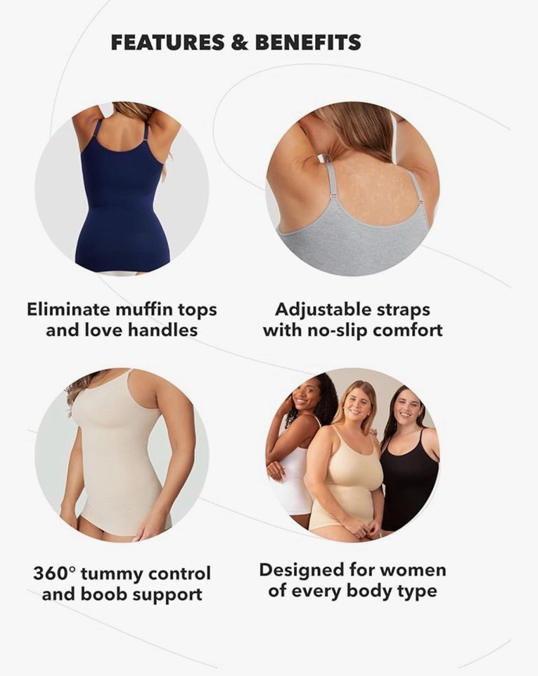 Shapermint Essentials All Day Every Day Scoop Neck Cami 2XL Black Shapewear | eBay