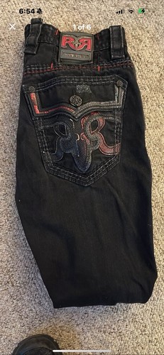Men’s Rock Revival Jeans 32x30 Black Red Stitch | eBay