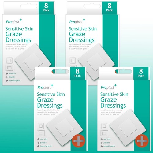 32 Sensitive Skin Graze Dressings PLASTERS Wound Cut Gauze Pads First ...