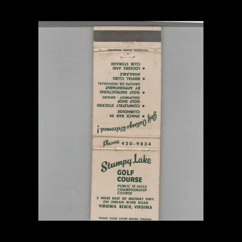 Matchbook Cover Stumpy Lake Golf Course Virginia Beach, VA | eBay