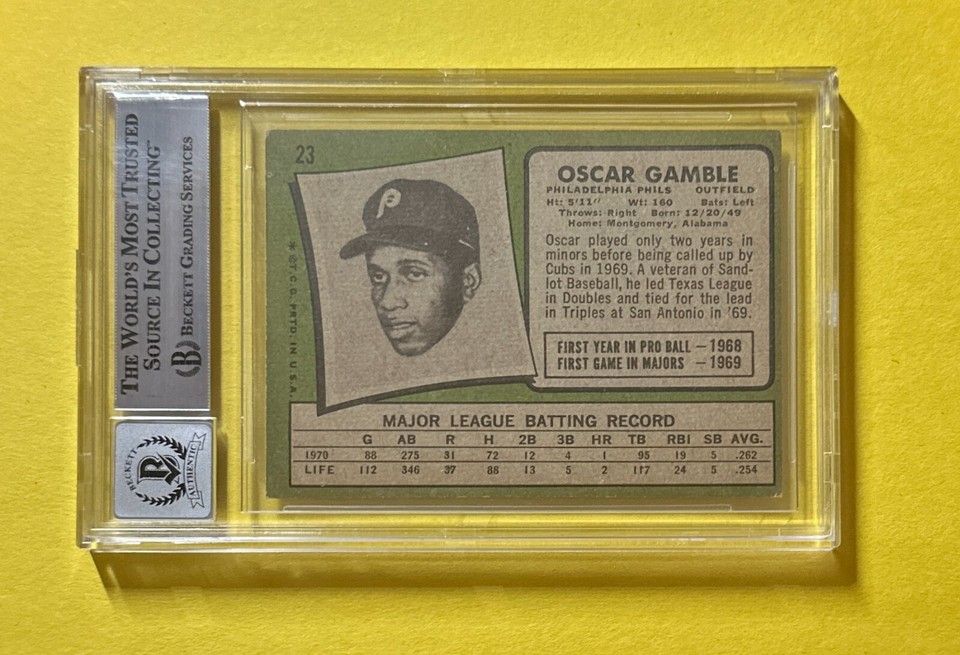 1971 TOPPS OSCAR GAMBLE #23 SIGNED AUTOGRAPHED CARD BECKETT AUTH 10 ...