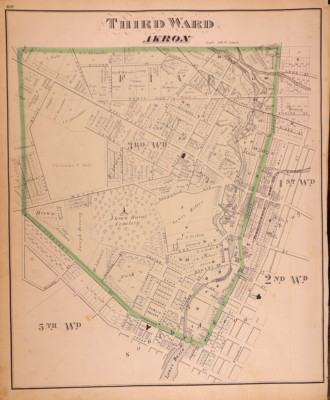 1874 Plat Map ~ AKRON, OHIO - THIRD WARD / SECOND WARD on Reverse ...