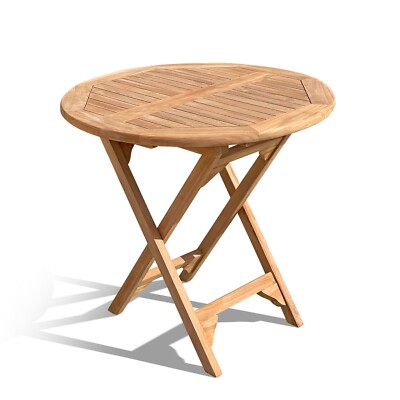 31.5" Dia Round Teak Outdoor Side Folding Table for Patio, Deck, Lawn ...