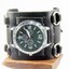 Black Wide Leather Punk Style Watch Three Leather Straps Men's Cuff ...