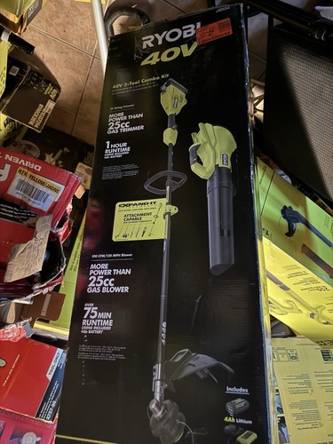 RYOBI(RY40CK201K) 40V Leaf Blower and String Trimmer Combo Kit 4AH ...