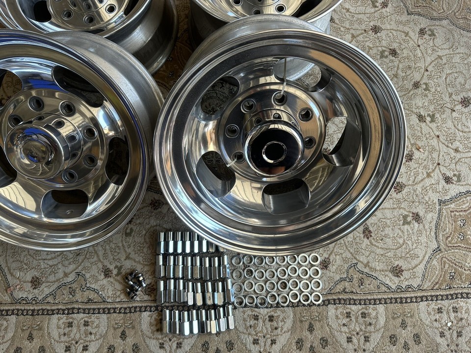 4 VINTAGE 16.5 x 9.75 & 8 1/4 8-LUG POLISHED SLOT MAGS TRUCK VAN FORD ...