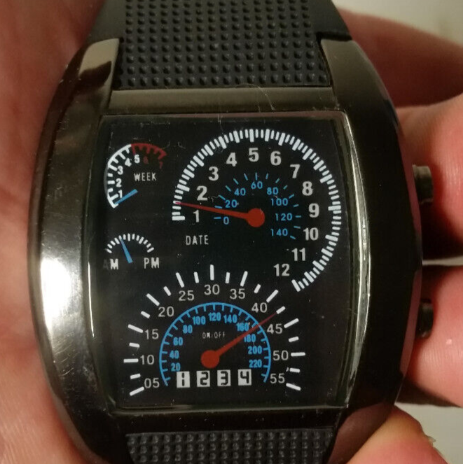 CAR SPEEDOMETER LIGHT UP WATCH WITH DATE DASH CLUSTER FLEXIBLE BAND ...