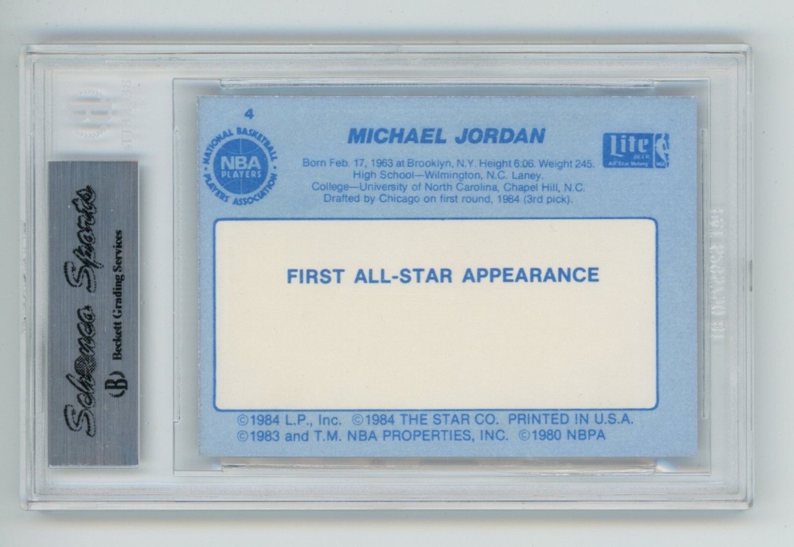 1985 Michael Jordan Star Lite All Stars Bgs 9 Mint | eBay