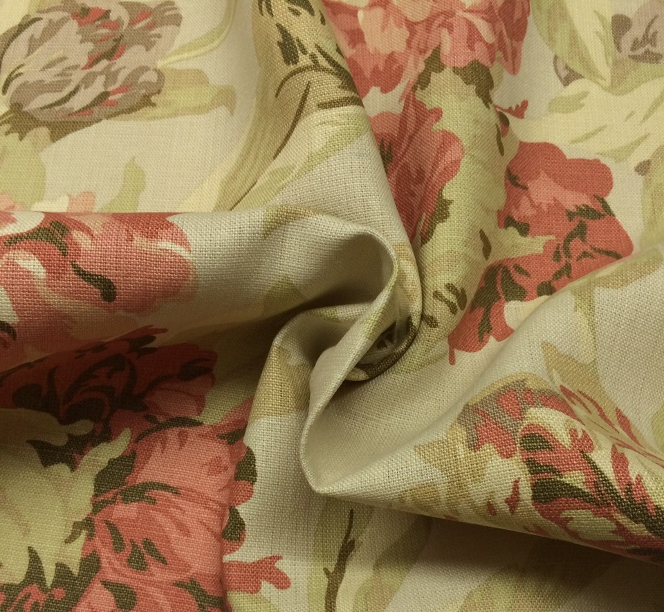 SCHUMACHER ASHBORNE PEONY LINEN #D4034 Large Floral Bird Fabric BY YARD ...