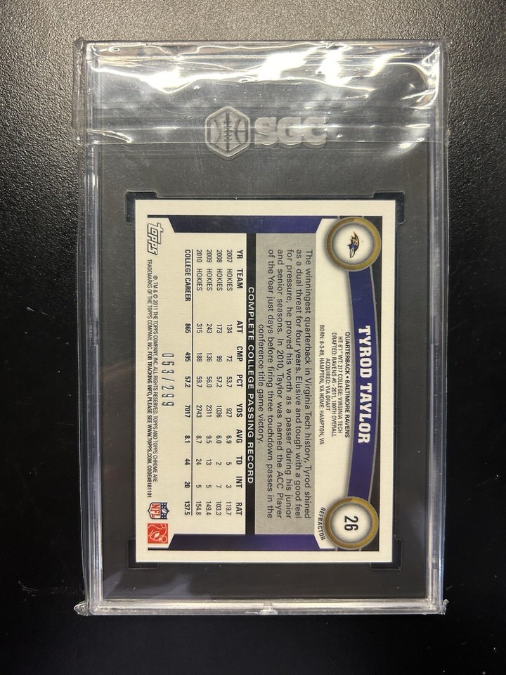 2011 Topps Chrome Black Refractor /299 Tyrod Taylor #26 Rookie RC SGC 9 ...