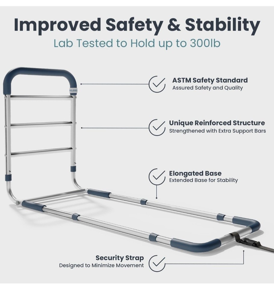 Bed Rail Safety Bed Assist Rail for Adults Elderly w/Storage Pocket ...