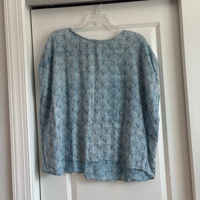 World Market Women’s Seashell Boxy Top One Size Blue Beachy Cotton ...
