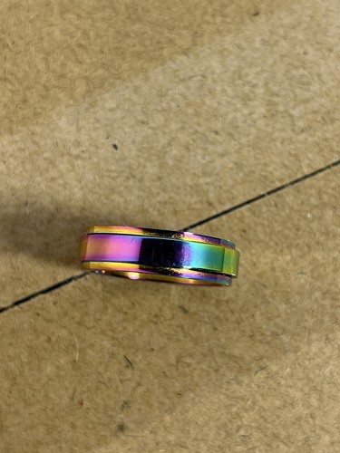 Multi-Color Iridescent Rainbow Oil Slick Titanium Stainless Ring ...