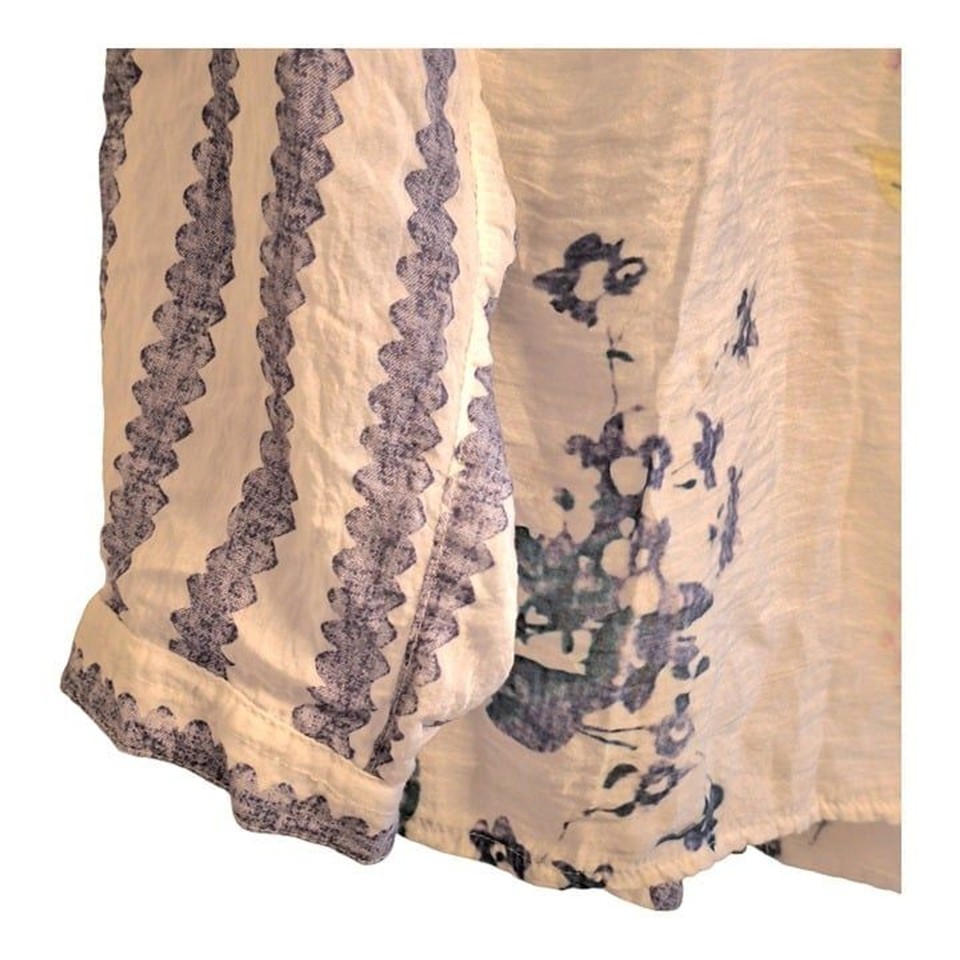 John Mark Tunic Blouse Top Mixed Print Floral Stripes Roll Tab Sleeves ...