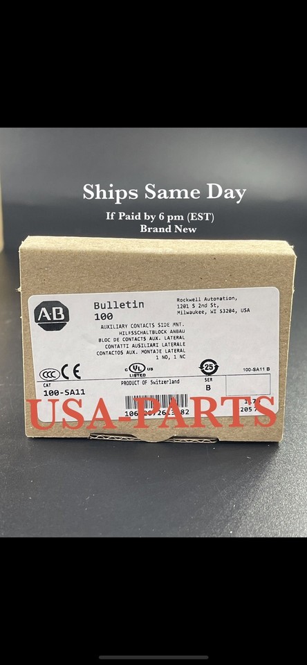 Allen Bradley 100-SA11 100SA11 Auxiliary Contact Block, Side Mount, 1NO ...