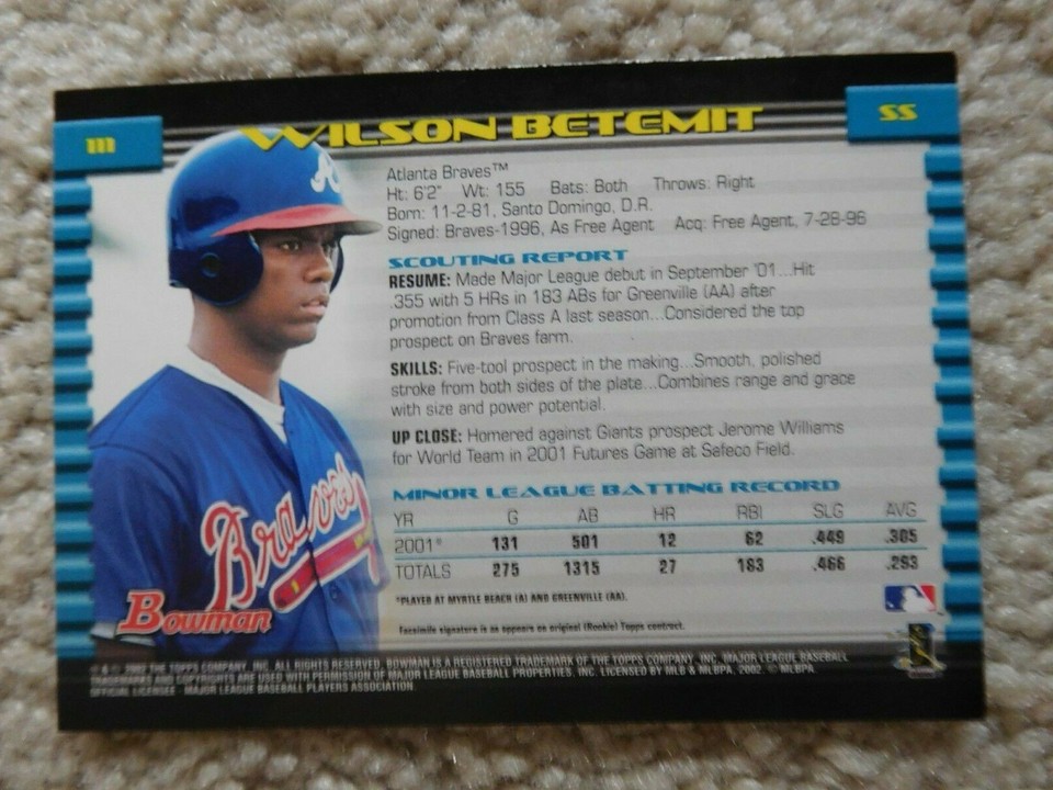 Wilson Betemit Auto Autographed Signed 2002 Bowman Card Braves Yankees ...