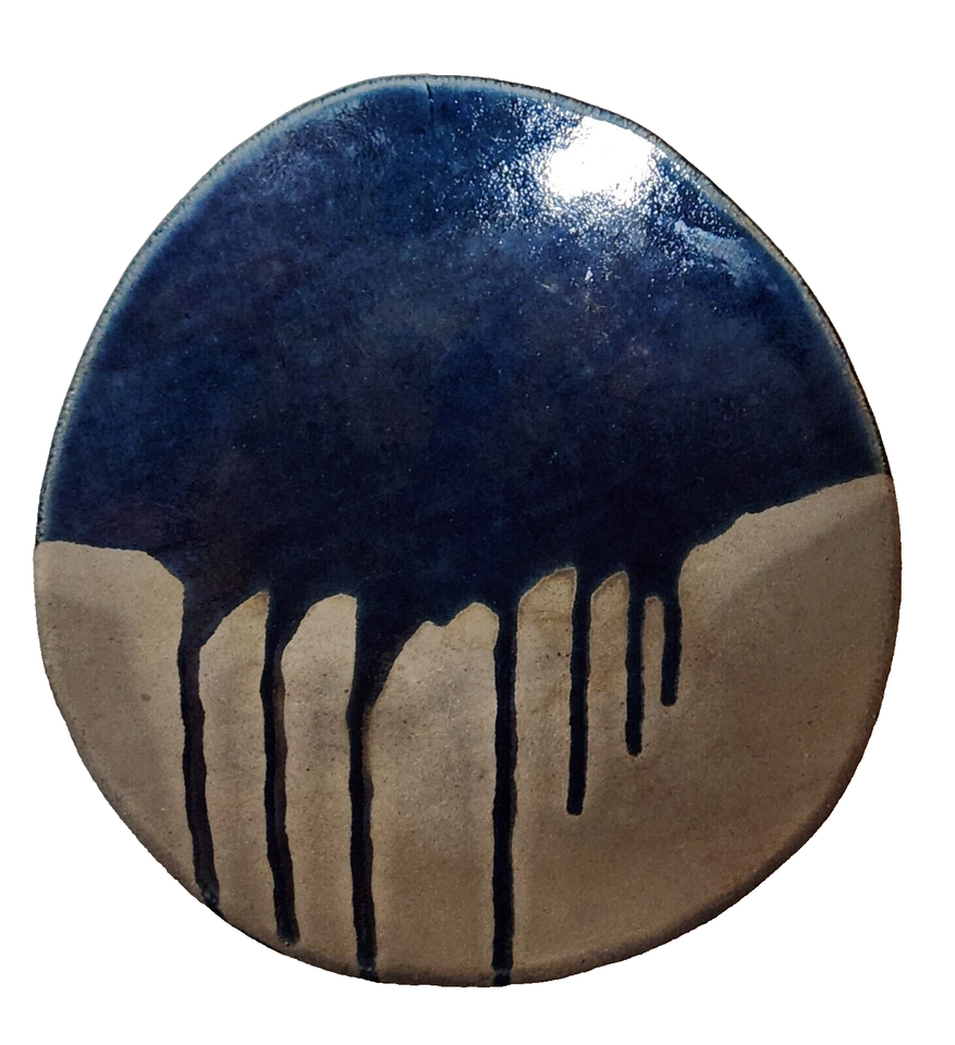 Joyce Furney 2000 Gray & Blue Raku Pottery Footed Dish 5 3/4" x 5 1/4 ...