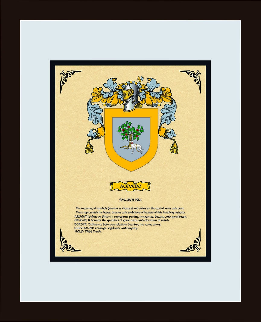 HERALDRY COAT OF ARMS ~ ACEVEDO FAMILY CREST ~ FRAMED | eBay