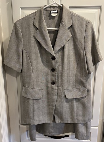 Vintage NYCC Gray Plaid Secretary Skirt Suit Jacket Short Sleeved Size ...