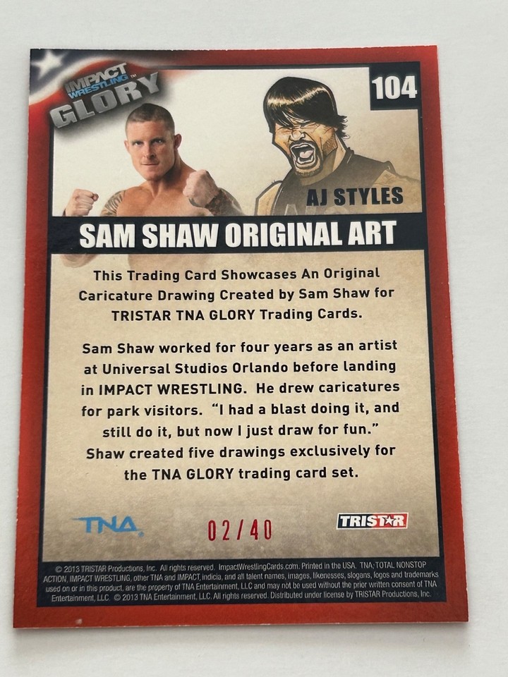 2013 Tristar TNA Impact Wrestling Live AJ STYLES Caricature Sam Shaw 02 ...