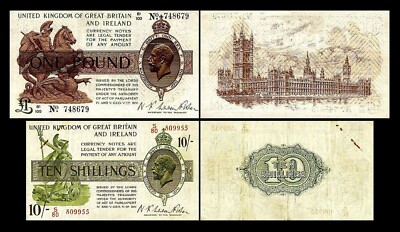 2x 10 Shillings + 1 Pound - Issue ND 1922 - 1923 George V ...