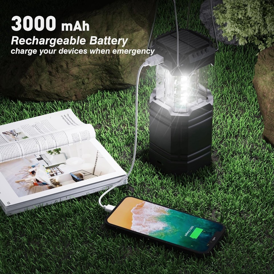 3000 Large Capacity Hand Crank Solar Camping Lantern, Portable Ultra ...