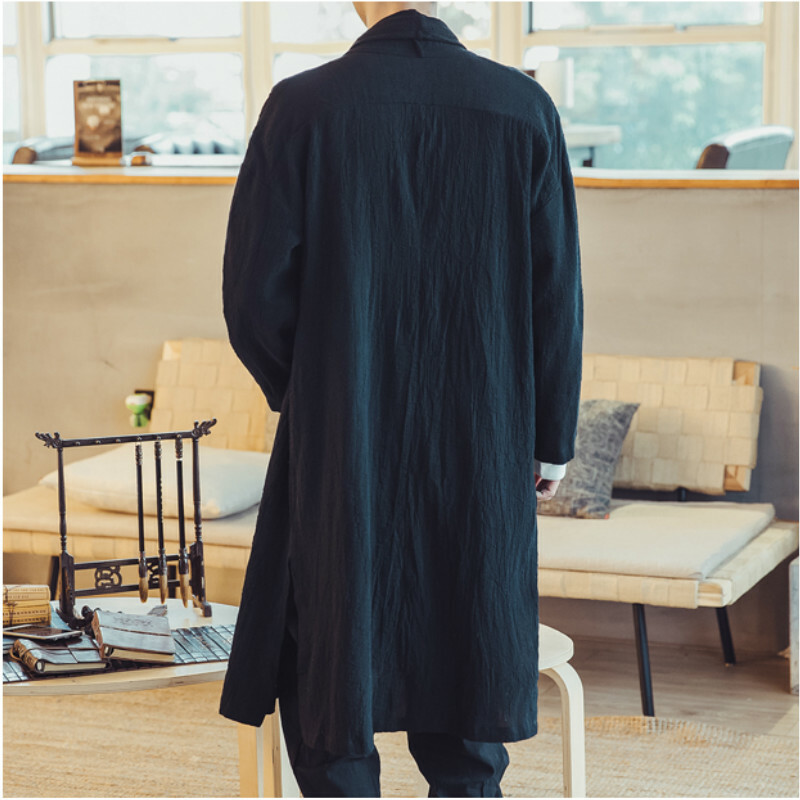 Mens Cotton Linen Kimono Loose Coat Yukata Japanese Jackets Long ...
