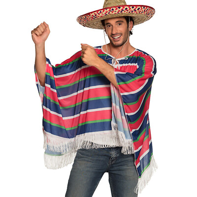 MEXIKANER PONCHO GR. M/L # Karneval Kostüm Party Mexiko Umhang Cap ...