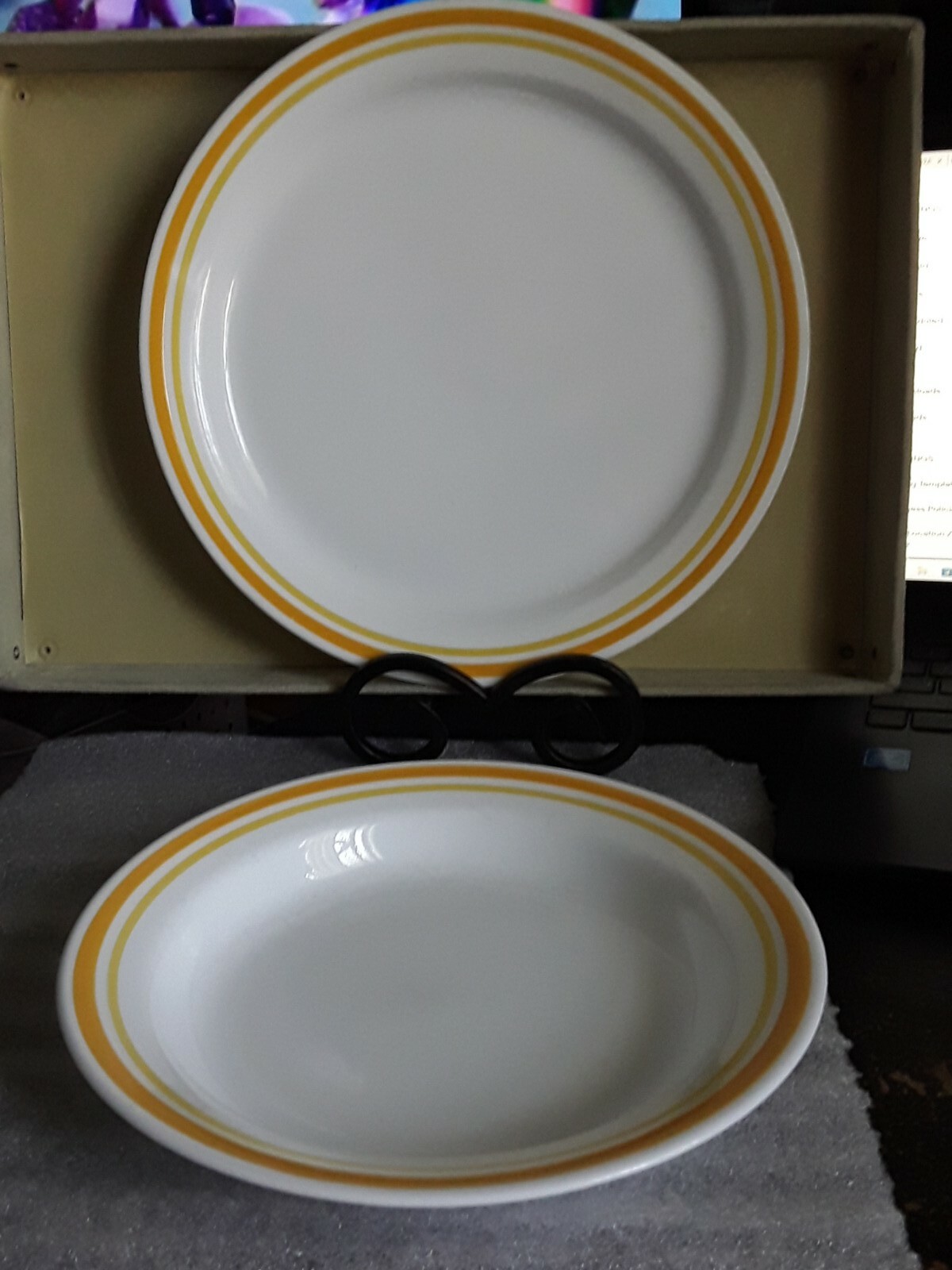 CORELLE CITRUS YELLOW STRIPE (1) 10-1/4" DINNER PLATE & (1) 8-5/8" RIM ...
