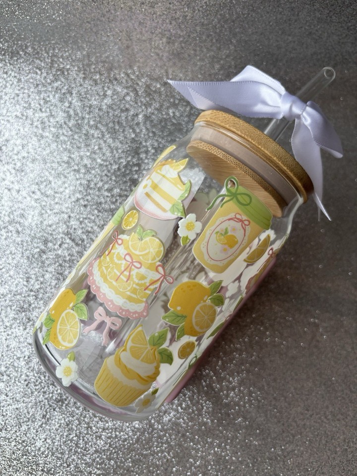 Lemon Glass Cup Tumbler- Coquette Cottagecore Lemon Drinking Glass ...