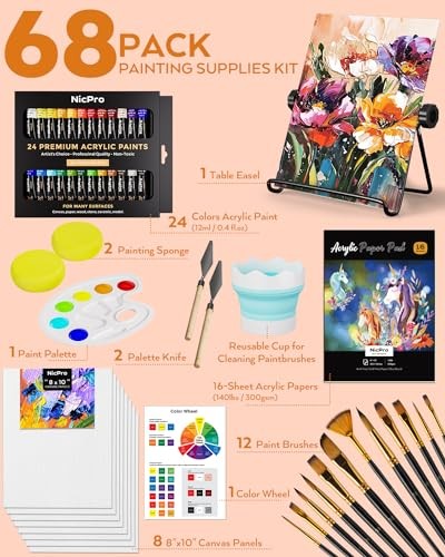 68PCS Acrylic Paint Canvas Set for Adults & Kids, Art Painting Supplies ...