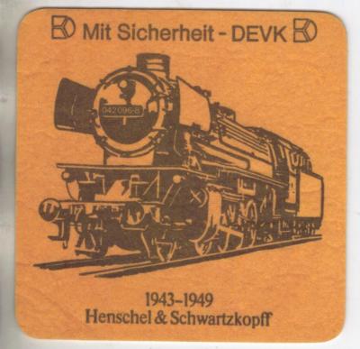 Rare DEVK INSURANCE GERMANY Beer Coaster H & S LOCOMOTIVE 1943-1949 ...