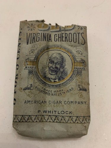 circa 1886 Old Virginia Cheroots Cigar Paper Package 3 for 5 cents P ...