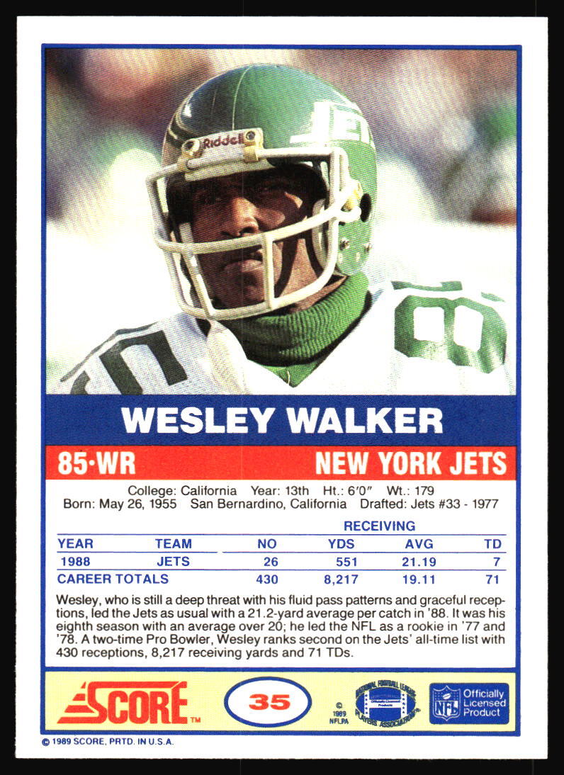 1989 Score Wesley Walker #35 New York Jets | eBay