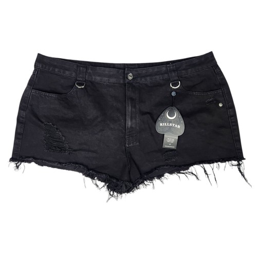 Killstar Fury Road Denim Garter Shorts Womens 4XL Black Plus Size ...