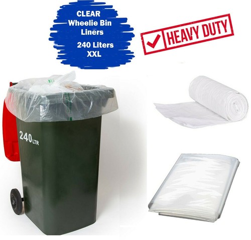 Wheelie CLEAR Bin Liner Strong Rubbish Bags XXL Size 240L Capacity ...