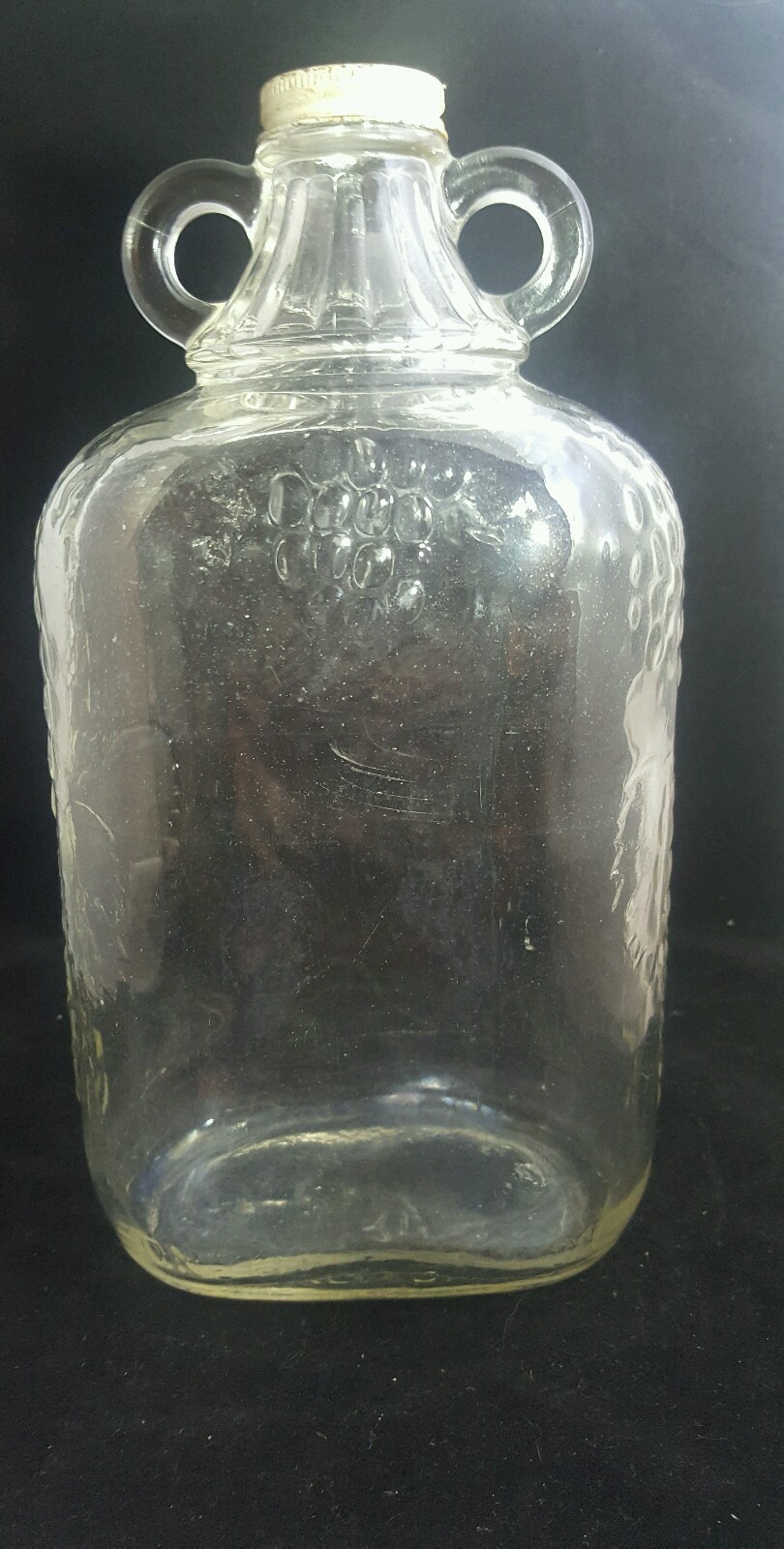 Vintage Double Finger Loop Grape Design Clear Glass Jug with Lid One ...