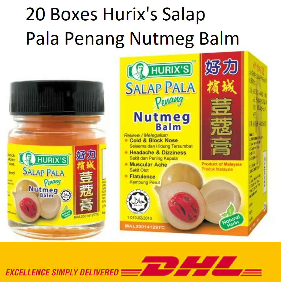 20 X 10g Hurix's Salap Pala Penang Nutmeg Balm to Relieve Cold & Block ...