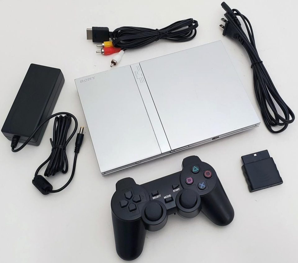 OEM Sony PS2 PlayStation 2 Slim SILVER Console Bundle SCPH-79001 ...