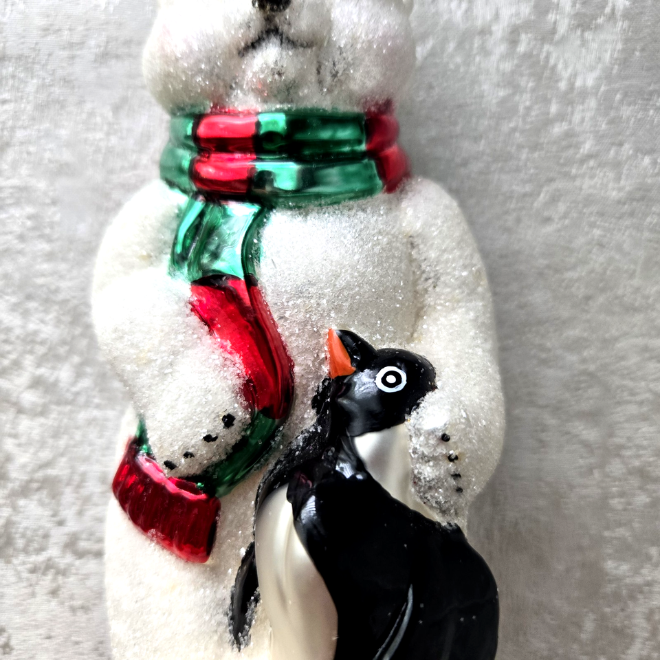 Cubby Bears Blown Glass Polar Bear W/Penguin Christmas Ornament Santa's ...